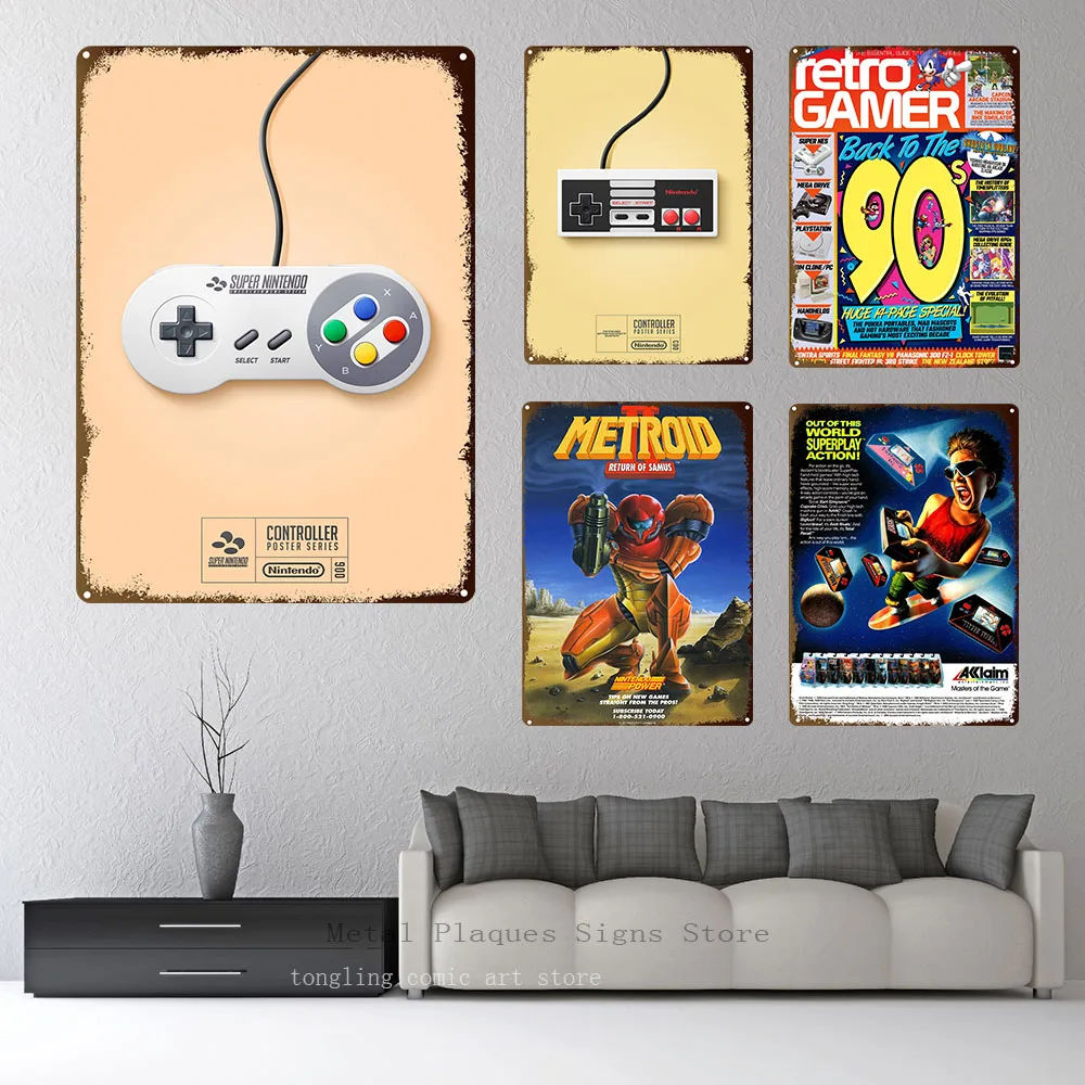 Video Game Metal Tin Sign Cartoon Retro Gamepad Poster Wall Decor Home ...