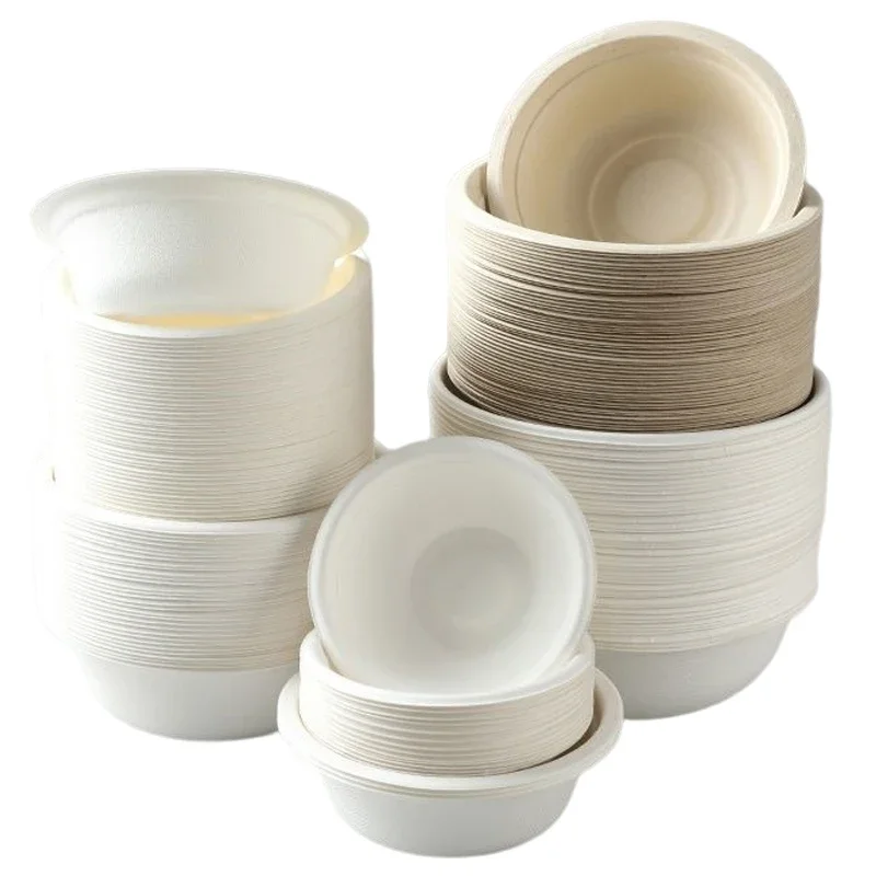 50pcs 350/500ml Disposable Bowl Eco-Friendly Degradable Paper Bowls ...