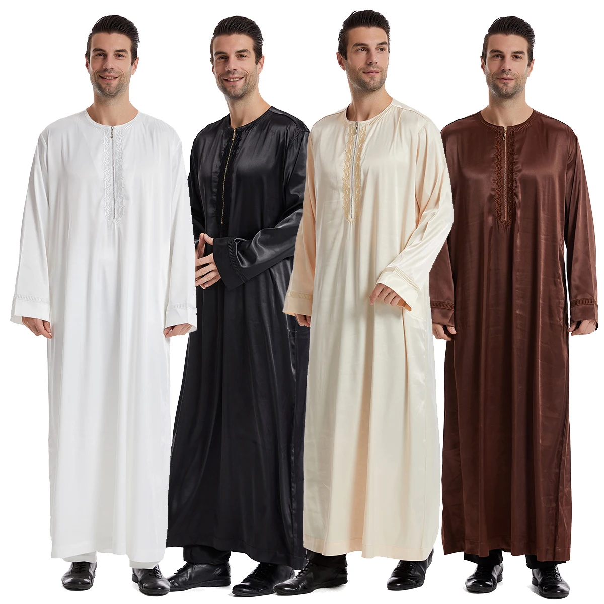 Luxury-Embroidery-jalabiya-Jubba-Thobe-For-Mens-Zip-Thobes-Beige-Coffee ...