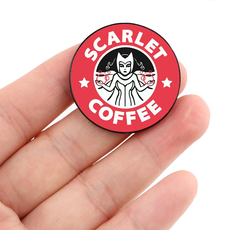 Wanda maximoff scarlet Coffee witchy Pin Custom vintage Brooches Shirt ...