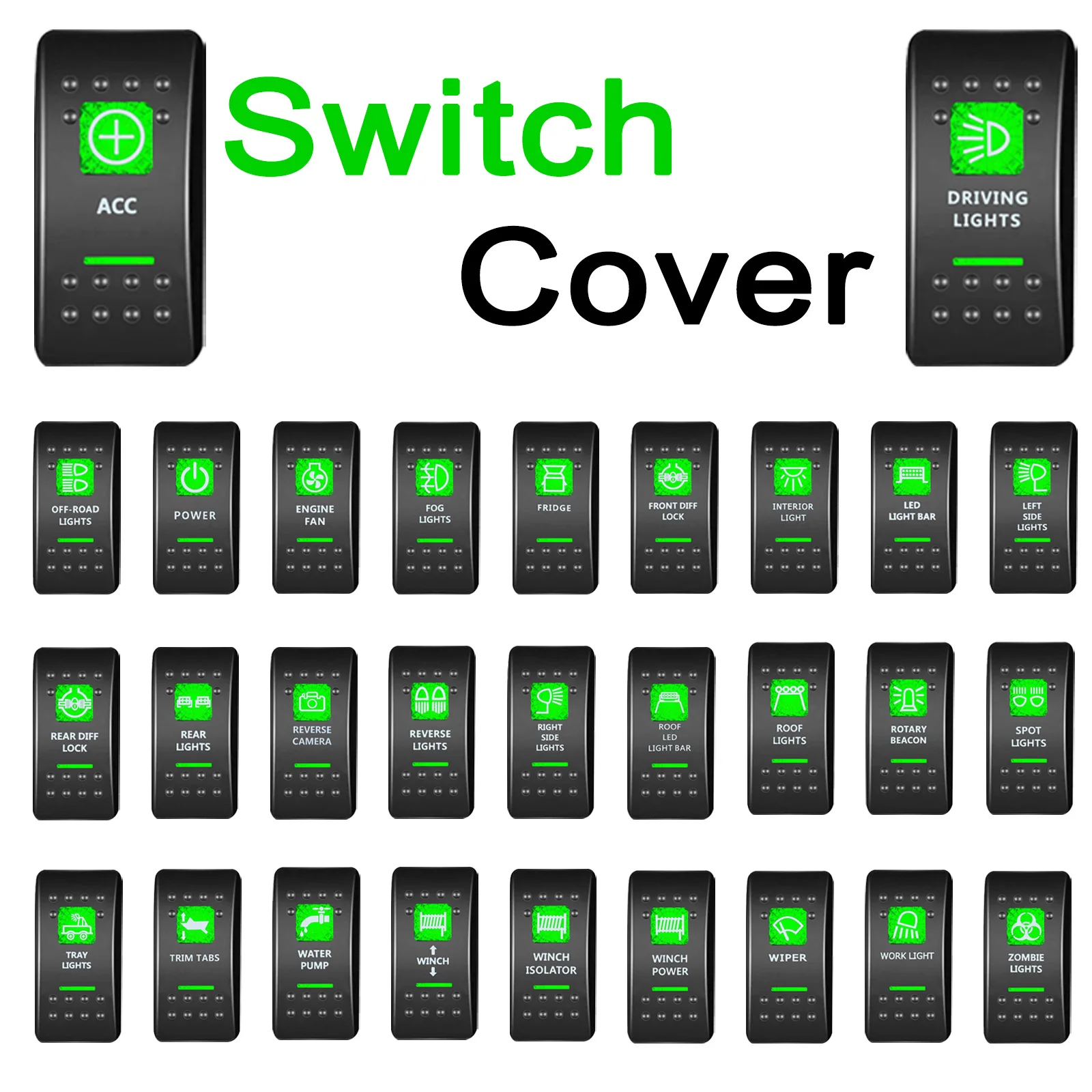 Cover-Cap-ONLY-Green-Rocker-Switch-Cover-Cap-RED-Window-Labeled-for-Car ...