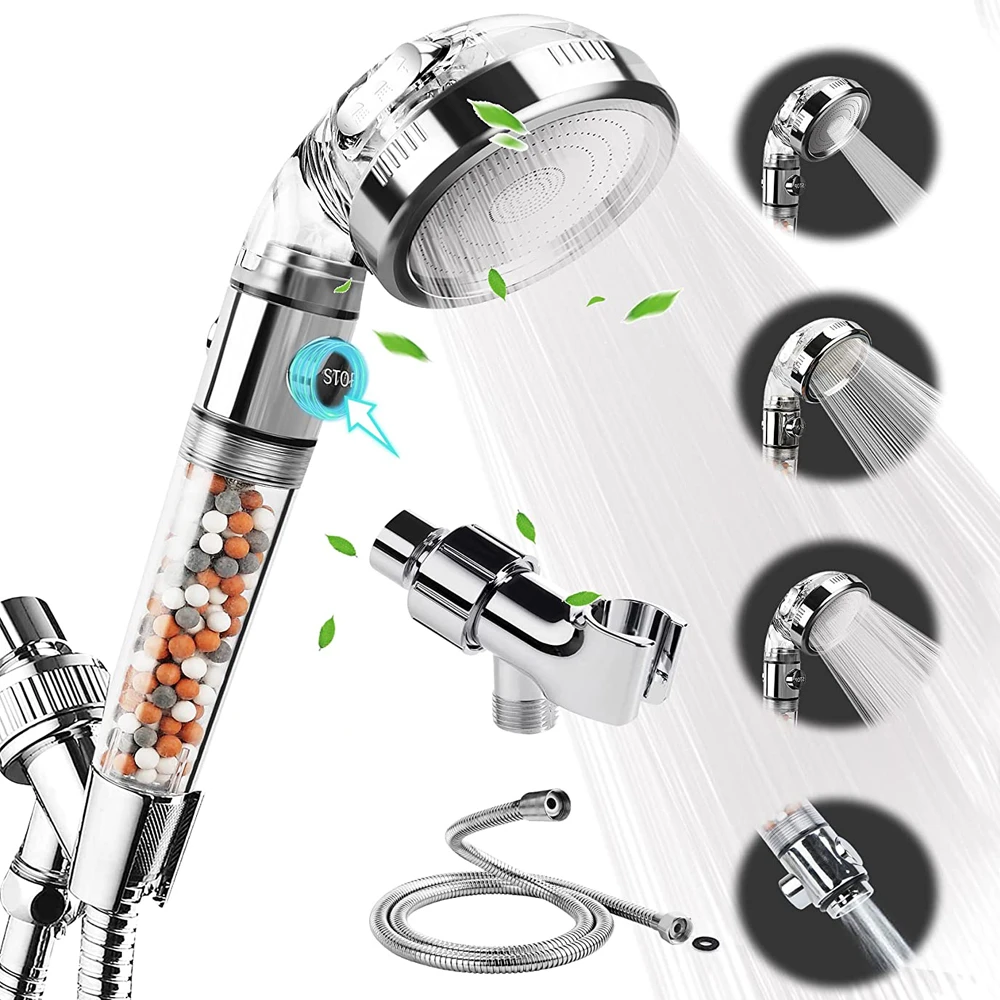Shower Head High Pressure Water Saving With On Off Switch Stop Button
