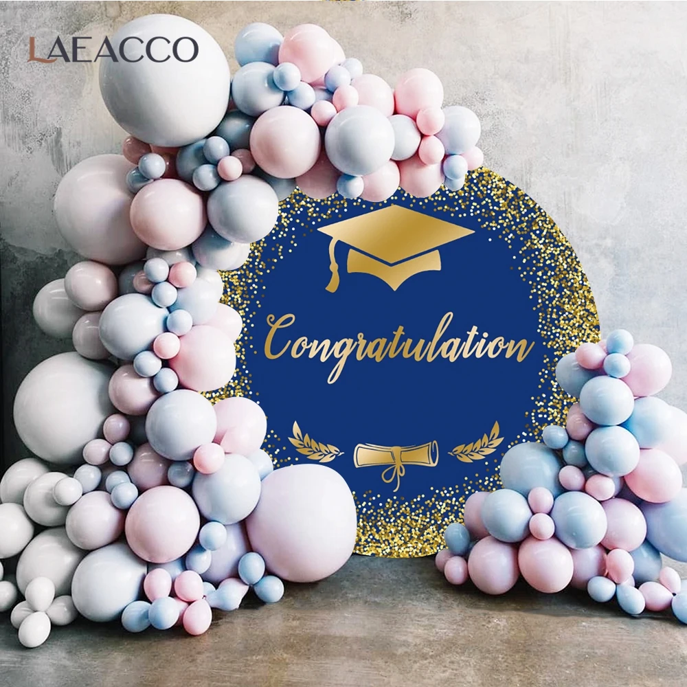 Custom-Blue-Golden-Dots-Congratulations-Graduation-Round-Background ...