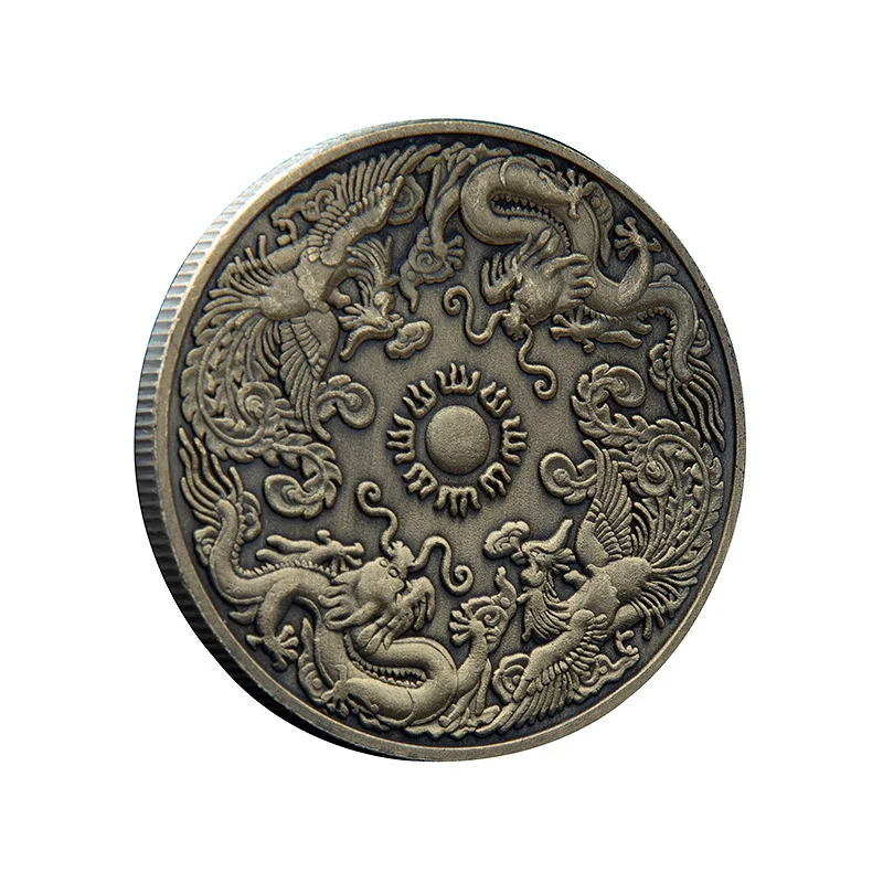 Chinese-Auspicious-Dragon-and-Phoenix-Coins-with-Metal-Plated-Imitation ...