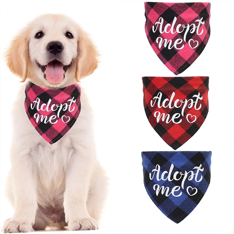 Adopt Me Dog Bandanas Plaid Dog Bandana Adjustable Dog Scarf Bibs Scarf ...