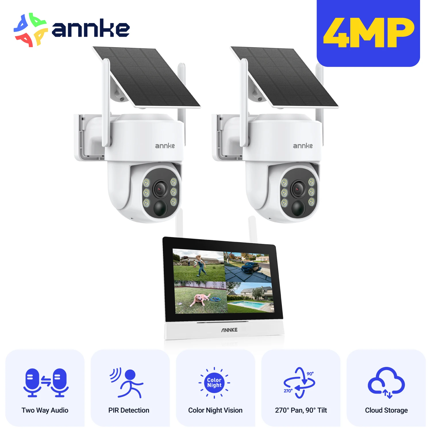 ANNKE 4MP CCTV Security System 4Ch Wireless NVR 7″ Monitor Motion ...