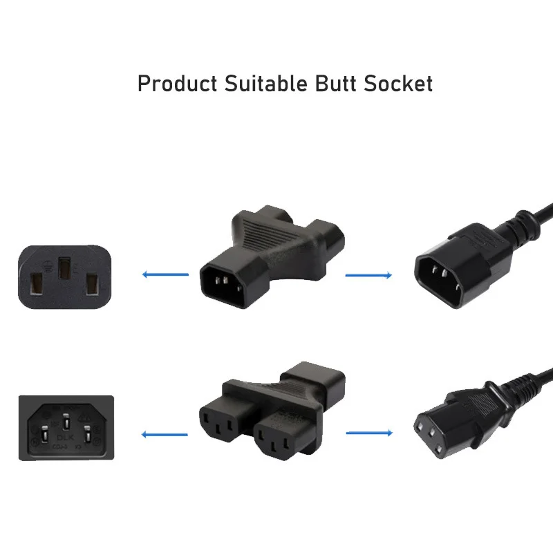 IEC320 IEC 320 C14 Male to Double C13 Female Y Type Splitter Extension ...