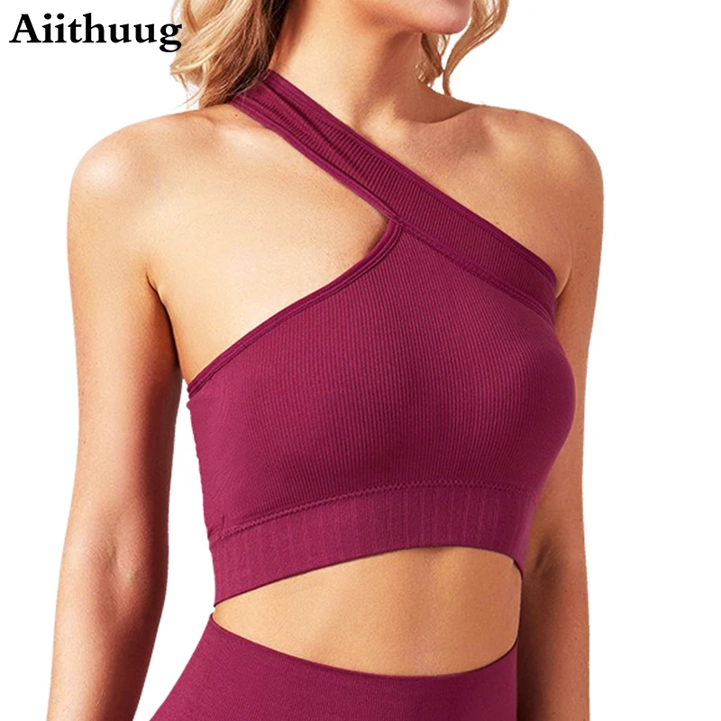 Aiithuug Ribbed Detachable Padded Yoga Tops Women S Seamless Sexy