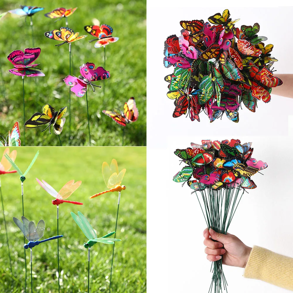 5/10Pcs Artificial Butterflies Dragonfly Garden Decorations Outdoor 3D ...
