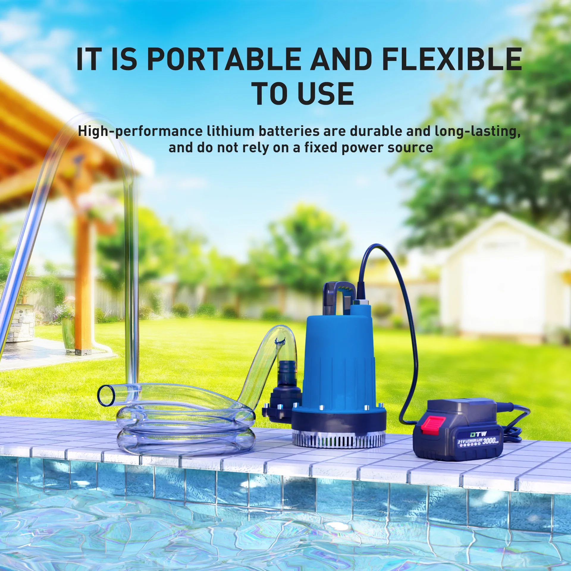 Pump 21V lithium battery submersible pump outdoor wireless portable ...