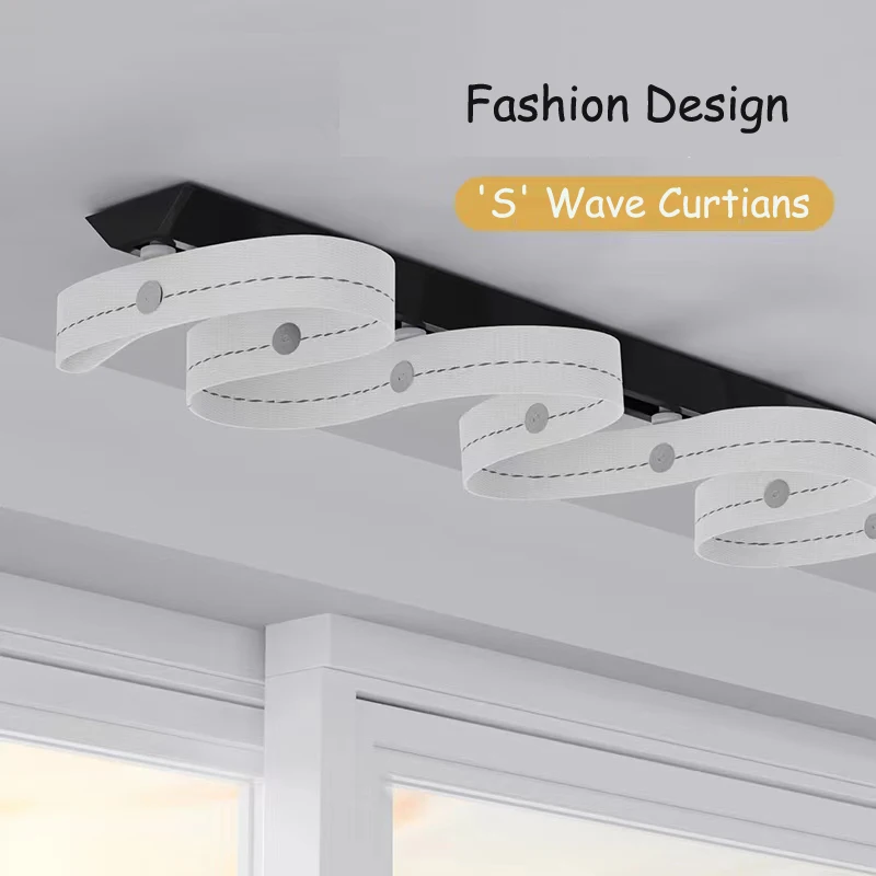 Fashion-Design-Black-White-S-Wave-Curtians-Track-Ceiling-Installation ...