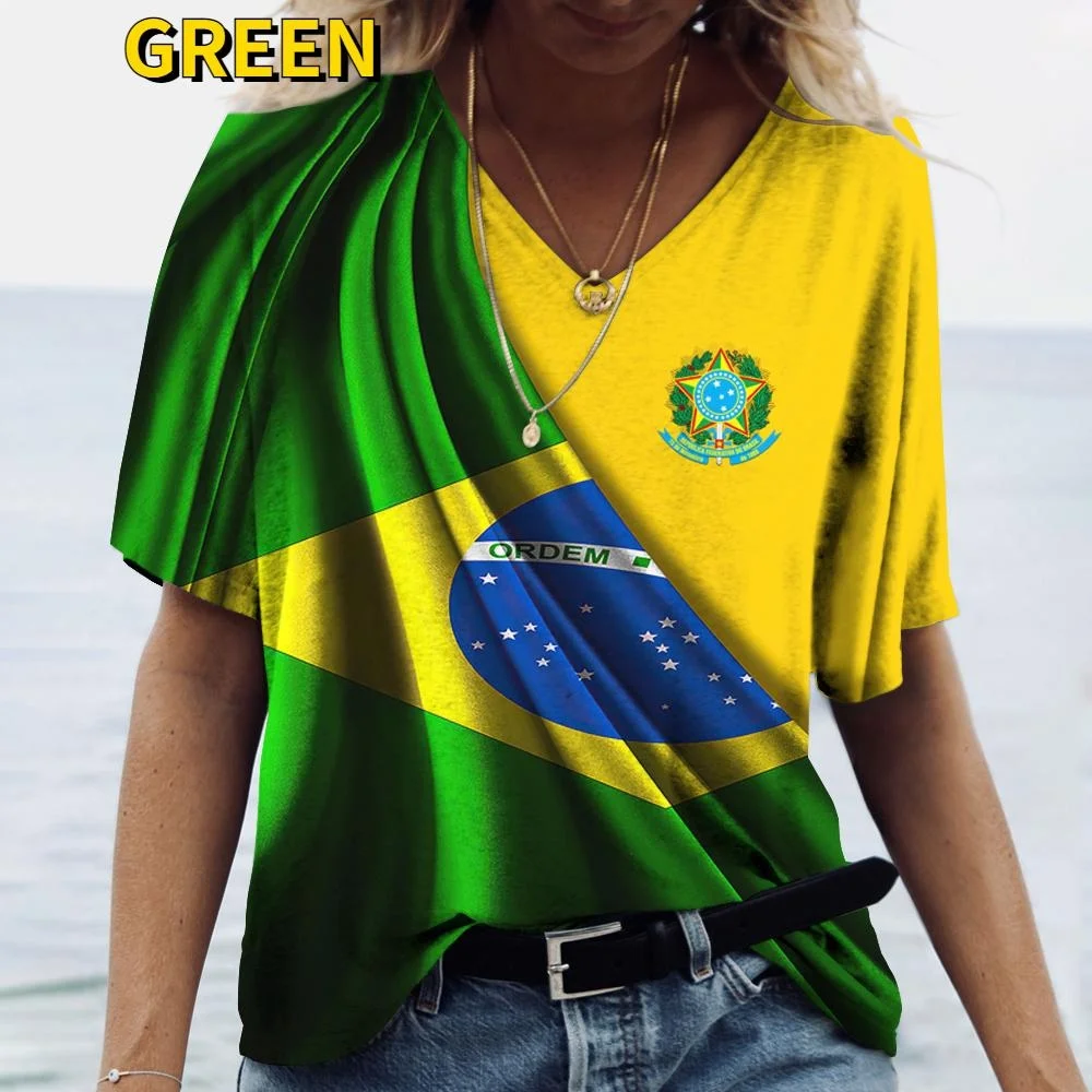 Brasil-Shirt-Women-s-T-shirt-Brazilian-Flag-Tops-V-Neck-Casual-Short ...