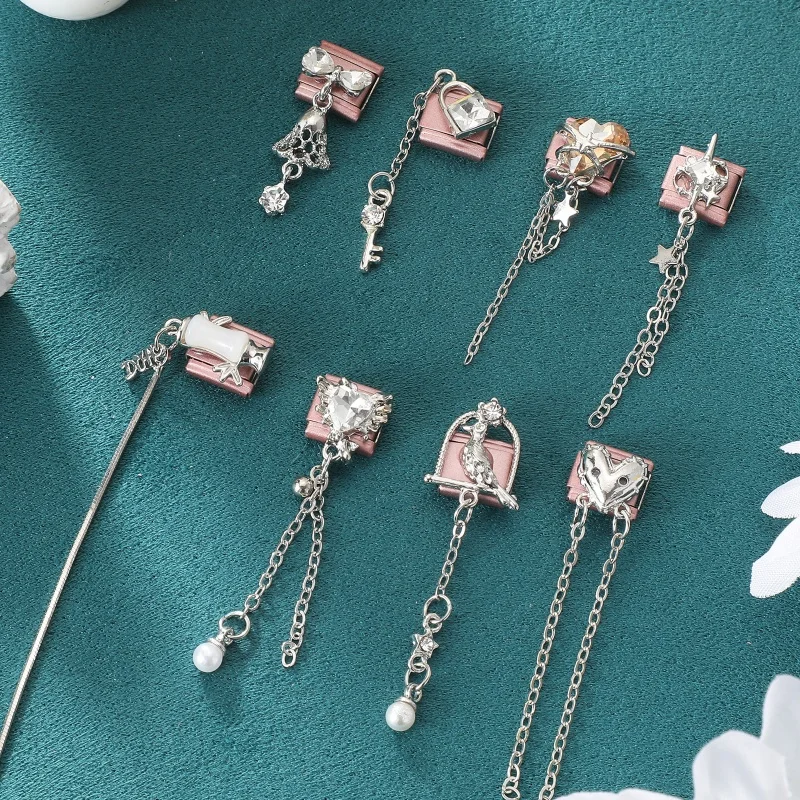 Pink Heart Lock Candy Star Bow Knot Zircon Long Chain Pendant Italian ...