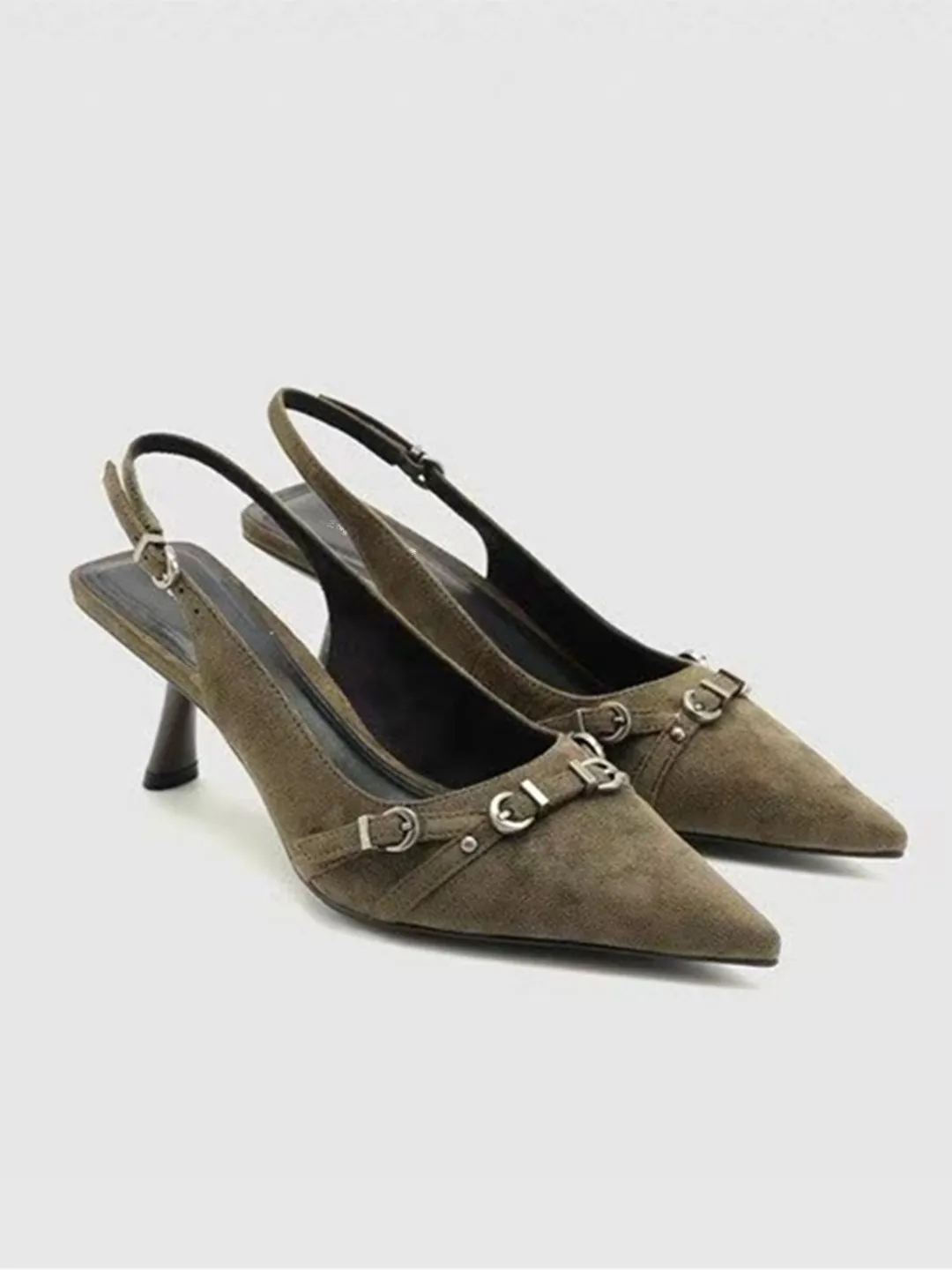 URHZJ2026 Spring Velvet Strap Pointed Toe High Heels Elegant Covered ...