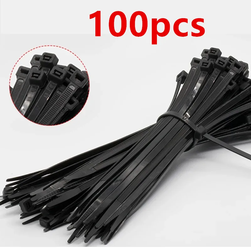 100Pcs-Nylon-cable-ties-Self-locking-plastic-ring-silk-black-strap ...