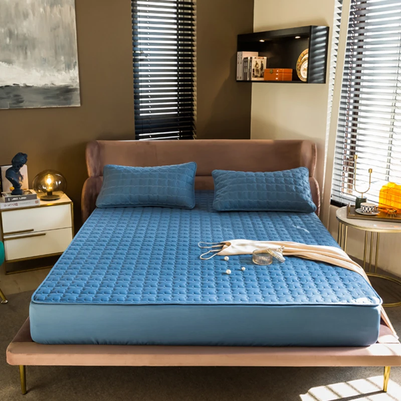 Solid-Color-Embossing-Mattress-Cover-Thicken-Quilted-Fit-Sheet-Single ...