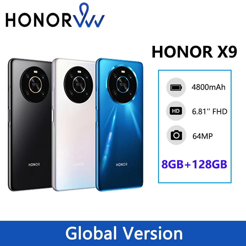 HONOR X9 글로벌 버전 안드로이드 11 스마트폰, 6.81 인치 디스플레이 66W 슈퍼 충전 휴대폰 8GB 128GB 64mp 쿼드 카메라 휴대폰| | - AliExpress