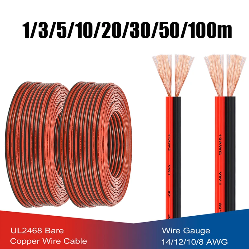 2pin-Copper-Wire-Red-Black-Electrical-Wire-Inverter-Power-Line-14-12-10 ...