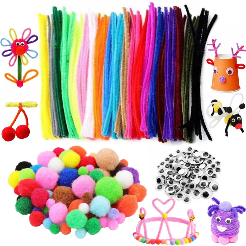 300pcs-Kids-Art-Craft-Supplies-Set-DIY-Activities-Parties-100-Pipe-Cleaners-100-Pompoms-100 ...