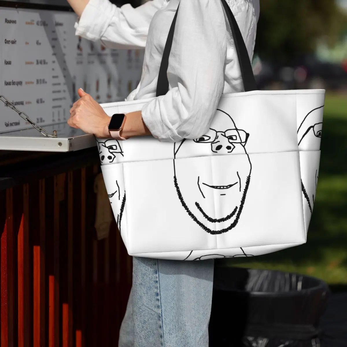 Smiling Wholesome Wojak Soyjak Beach Tote Bag Sport Gym Yoga Duffle ...