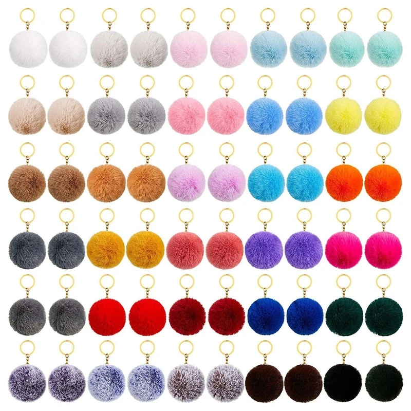 50Pcs Rabbit Plush Ball Keychain Fashion Women Girl Pendant Keyring Key ...