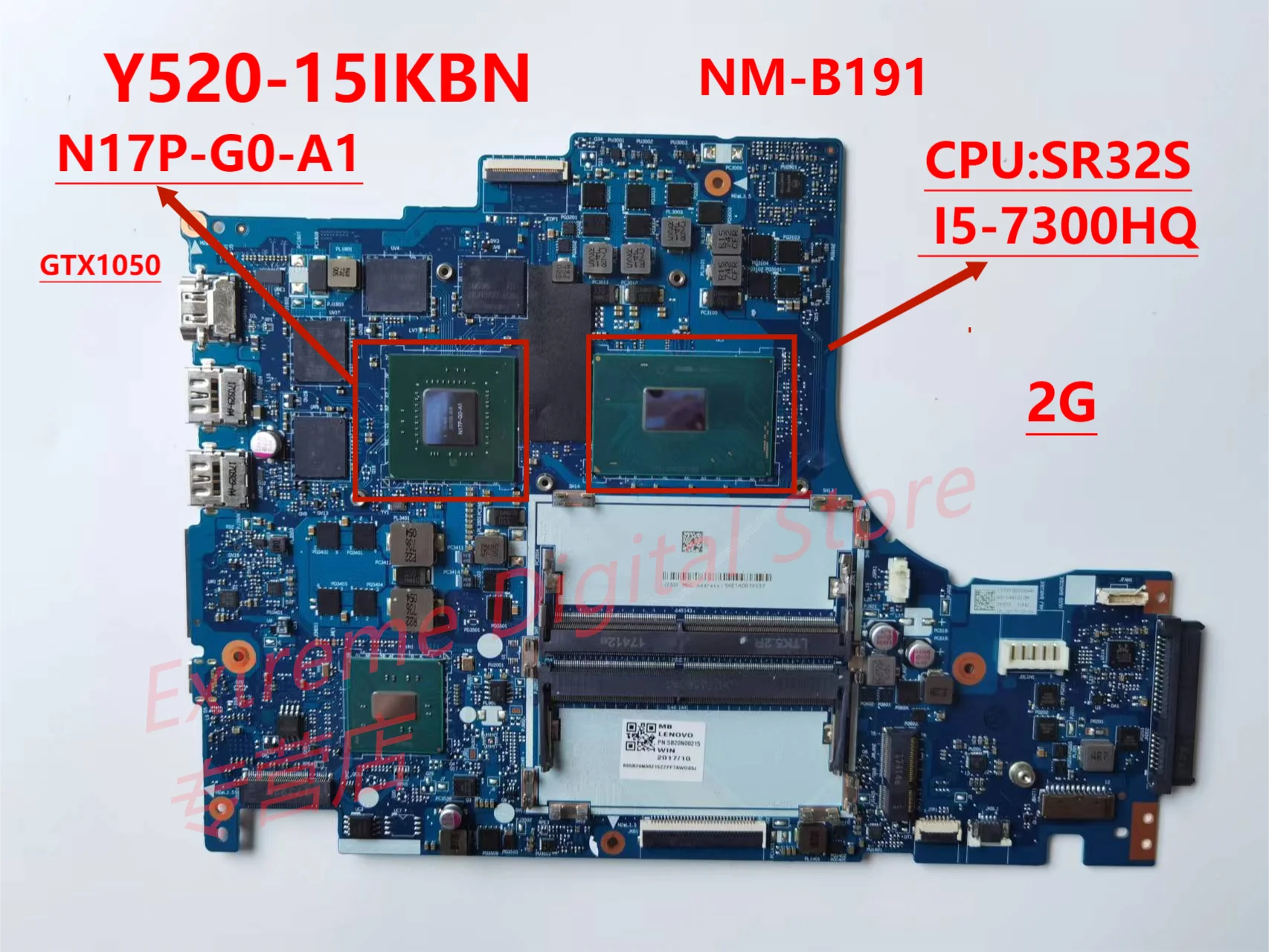 Notebook motherboard nm-b191 is applicable For Lenovo notebook y520-15ikbn i5-7300hq CPU 2G n17p ...
