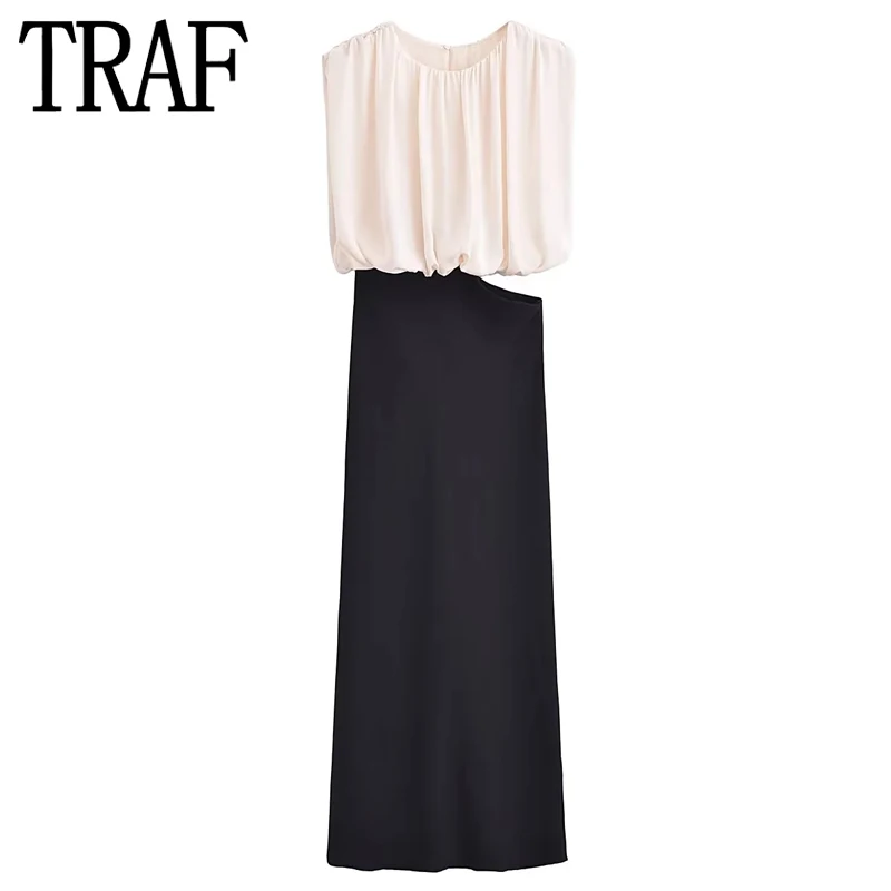 TRAF-vestido-largo-fruncido-para-mujer-traje-Midi-sin-mangas-elegante ...