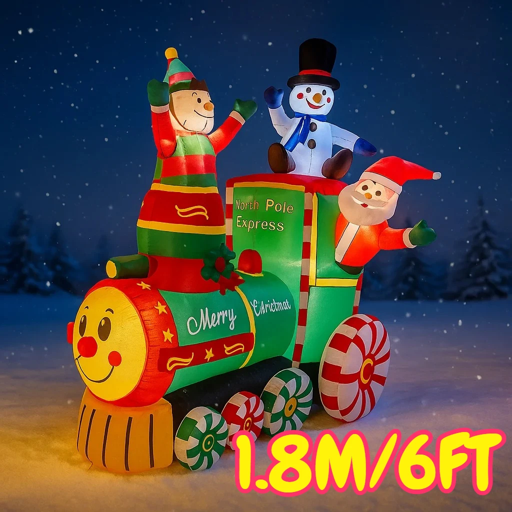 1.8M/6FT Christmas DIY Inflatable Decor Christmas Train Santa Claus ...
