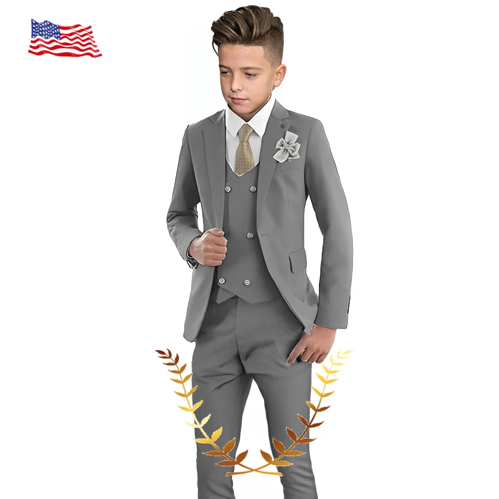 Gray-Boys-Suit-Formal-Jacket-Vest-Pants-3-Piece-Set-Kids-Performance ...