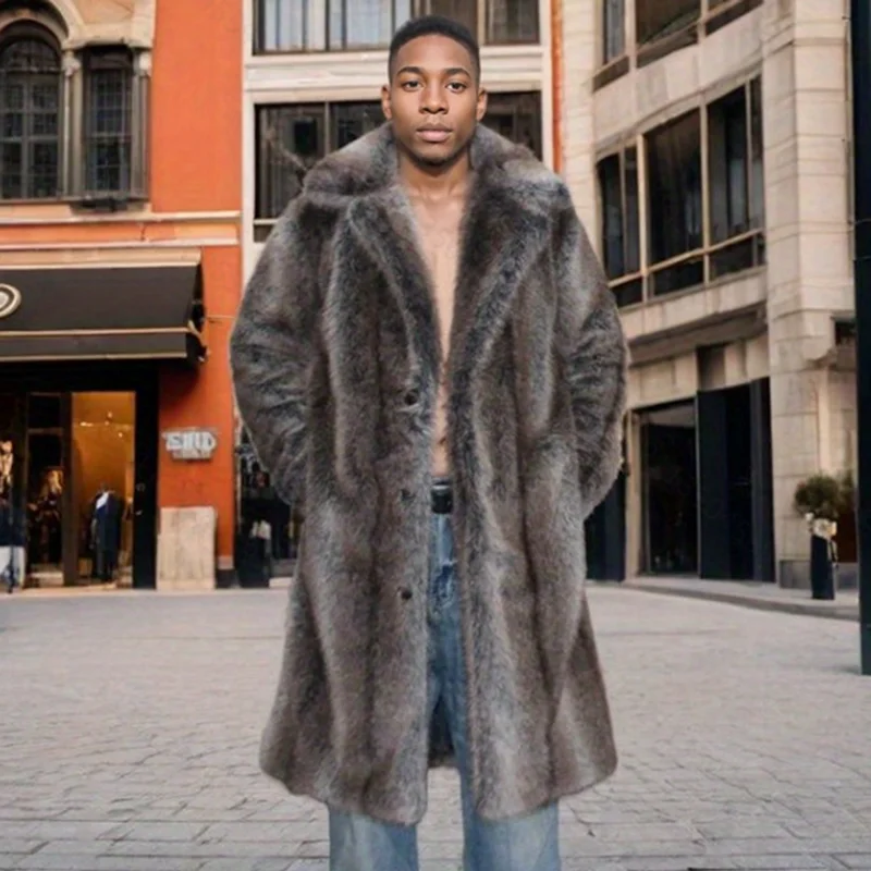 Men's mink coat, suit collar, long fur, winter warm and windproof ...