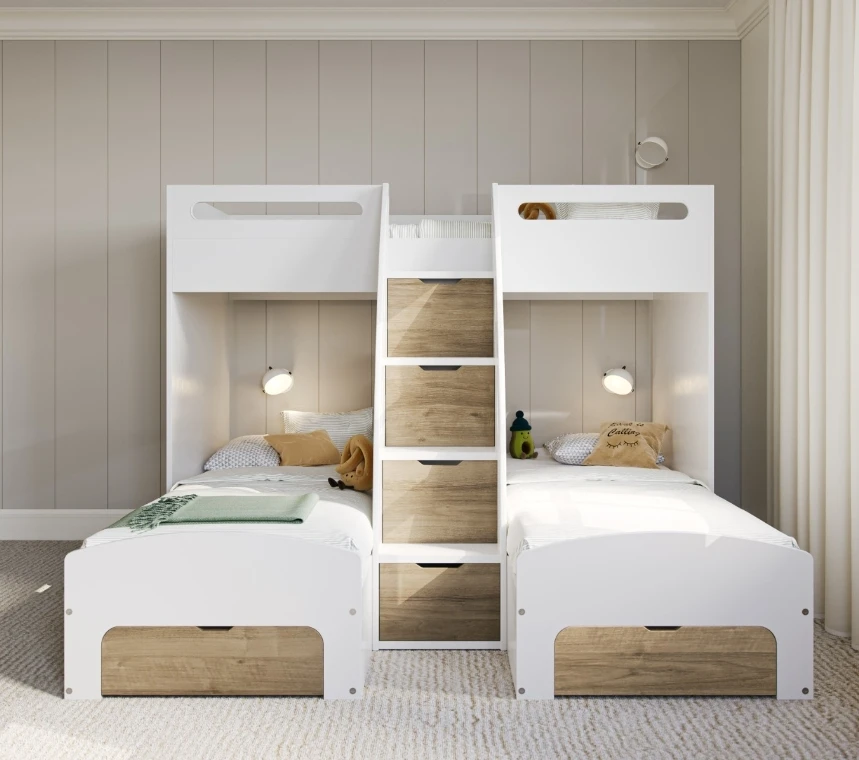 Litera triple de madera para 3 niños, diseños de tres camas de madera ...