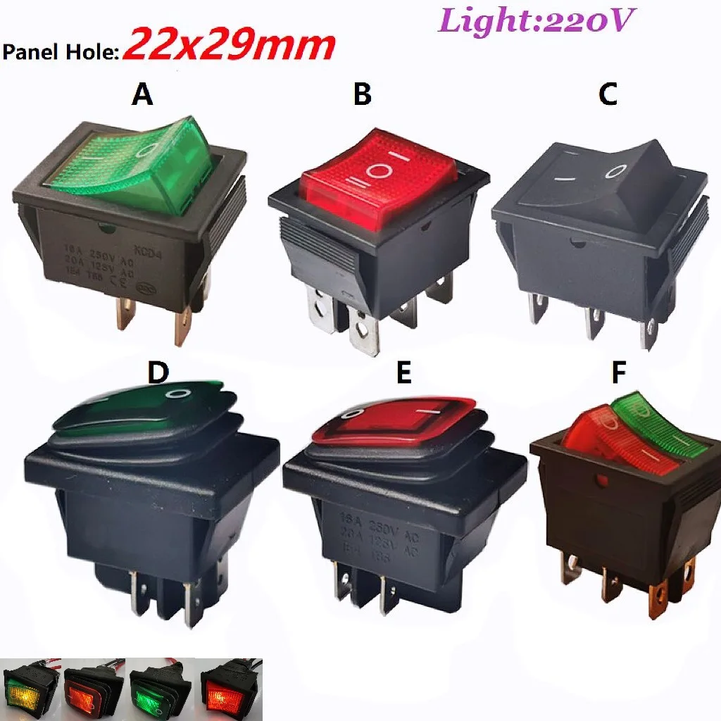 6Types-Perforation-29-x-22mm-4Pin-6Pin-Boat-Power-Switch-With-220V ...