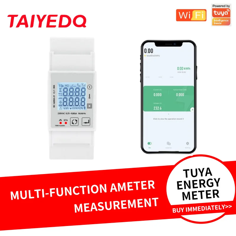 Tuya Single Phase Din Rail Energy Meter Power Monitor KWh Wattmeter ...