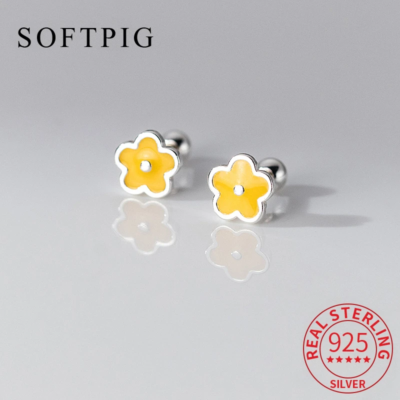 SOFTPIG-Real-925-Sterling-Silver-Flower-Piercing-Screw-Ball-Thread-Bead ...