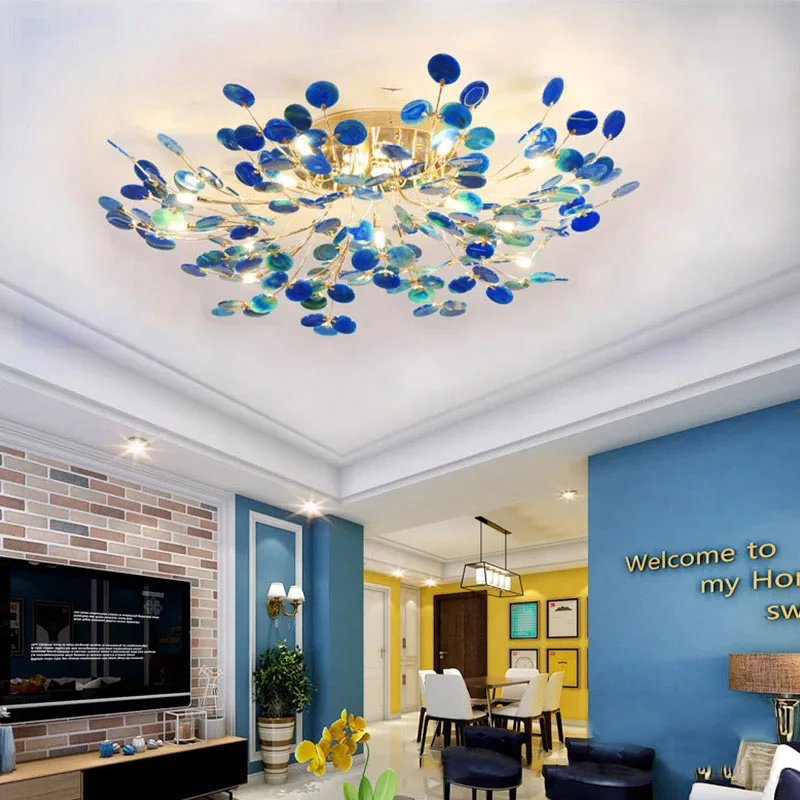 Agate-Ceiling-Chandeliers-Nordic-Modern-Led-Light-Colorful-Green-Leaves ...