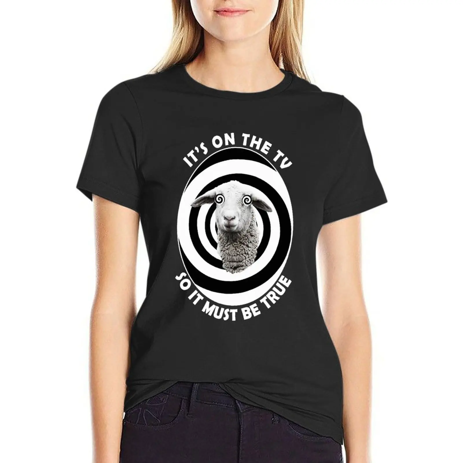 Sheeple-Its-on-the-TV-so-it-must-be-true-Sheep-T-shirt-Female-clothing ...