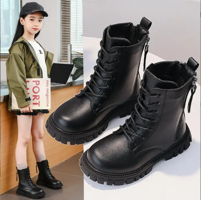 Fashion-Children-Girls-Ankle-Boot-Black-Non-slip-Autumn-Winter-Botas ...