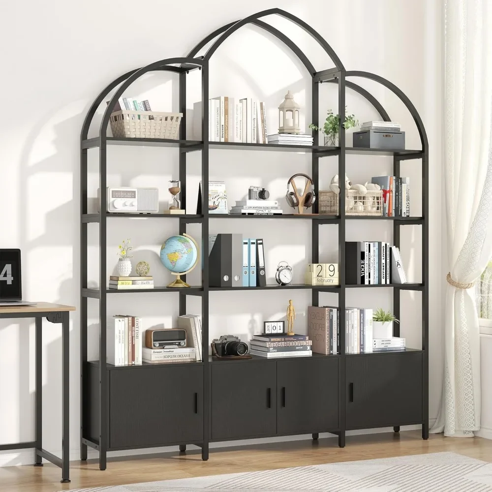 85.8" Tall Arched Bookshelf with Door, 5-Tier Etagere Bookcase with ...