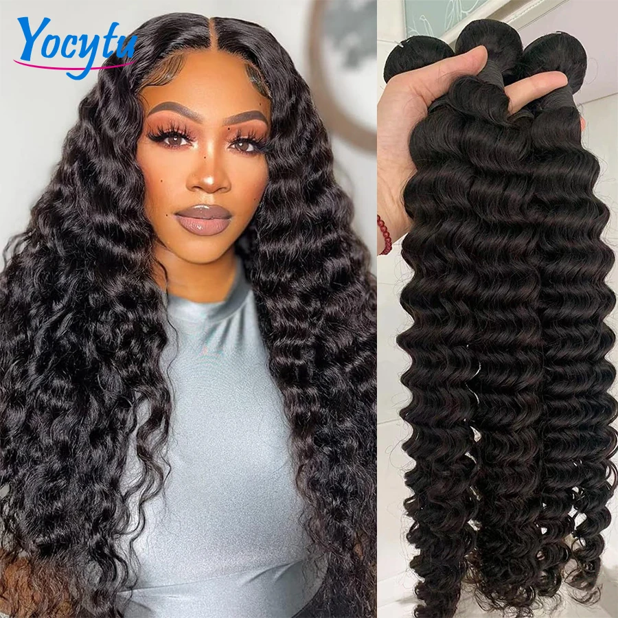 YOCYTU 20 22 24 Inches Deep Wave Bundles 10A Human Hair Bundles For ...