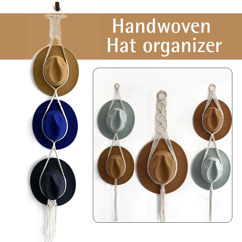 Nordic Style Boho Cotton Hanging Hat Organizer Display Rack Storage Cap ...