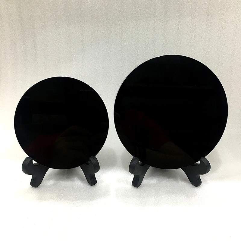8-25cm Natural Black Obsidian Stone Scrying Mirror Round Plate Fengshui ...