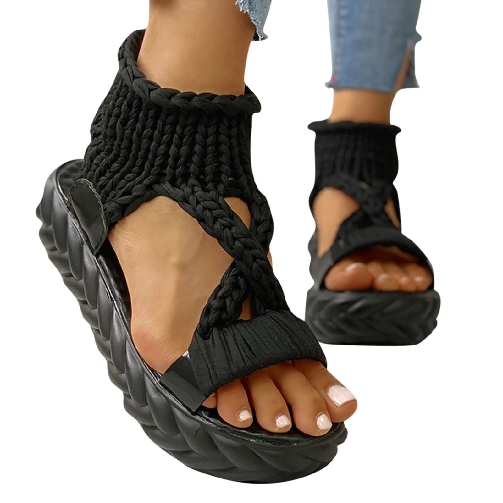 Sandals Women's Braided Knit O-Ring Fashion Platform Summer Gladiator ...
