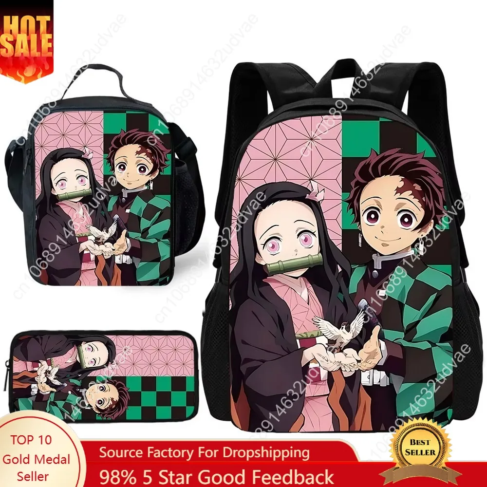 Anime D-demons Slayers Child School Backpack with Lunch Bags ,Pencil ...