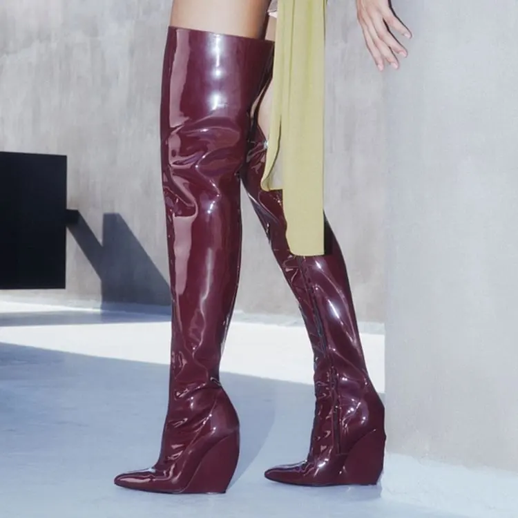 Patent-Leather-Pointed-Toe-Wedge-Thigh-High-Boots-Fitting-In-Women ...