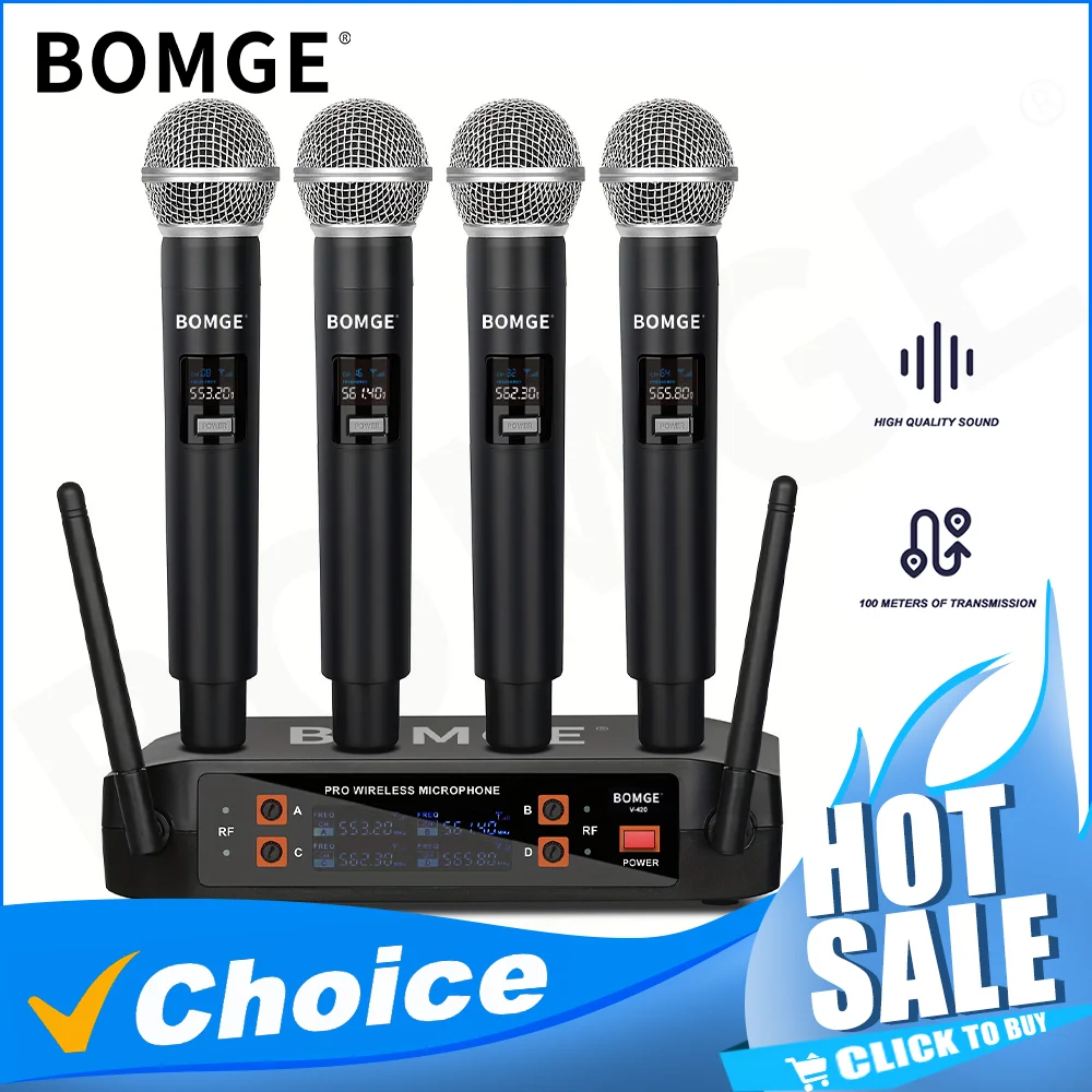 BOMGE-V420-Professional-VHF-4-Channels-Wireless-Karaoke-Handheld-Microphone-System-for-DJ-Home ...