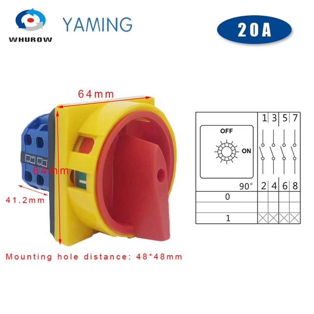 690V 20A Padlock Rotary Cam Switch With Big Plate OFF-ON 2 Position 4 ...