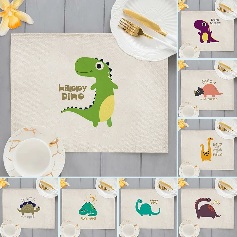 Lovely-Cartoon-Dinosaur-Kitchen-Placemat-Cotton-Linen-Dining-Table-Mat ...
