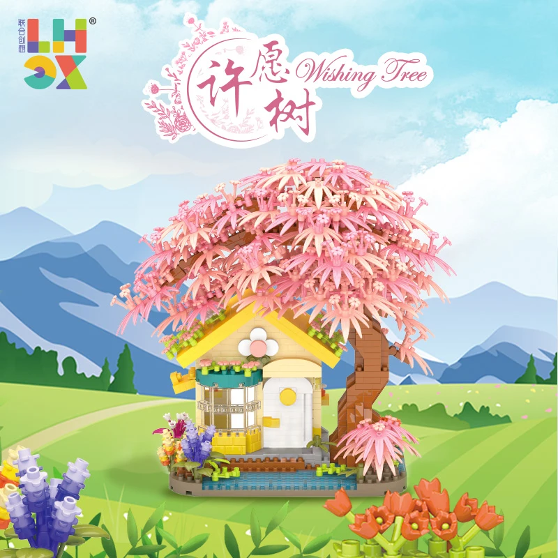1500PCS-Creative-Mini-Sakura-Wishing-Tree-House-Building-Blocks-City ...