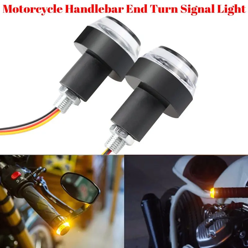 Universal 22mm Motorcycle Turn Signal LED Handlebar End White Amber ...