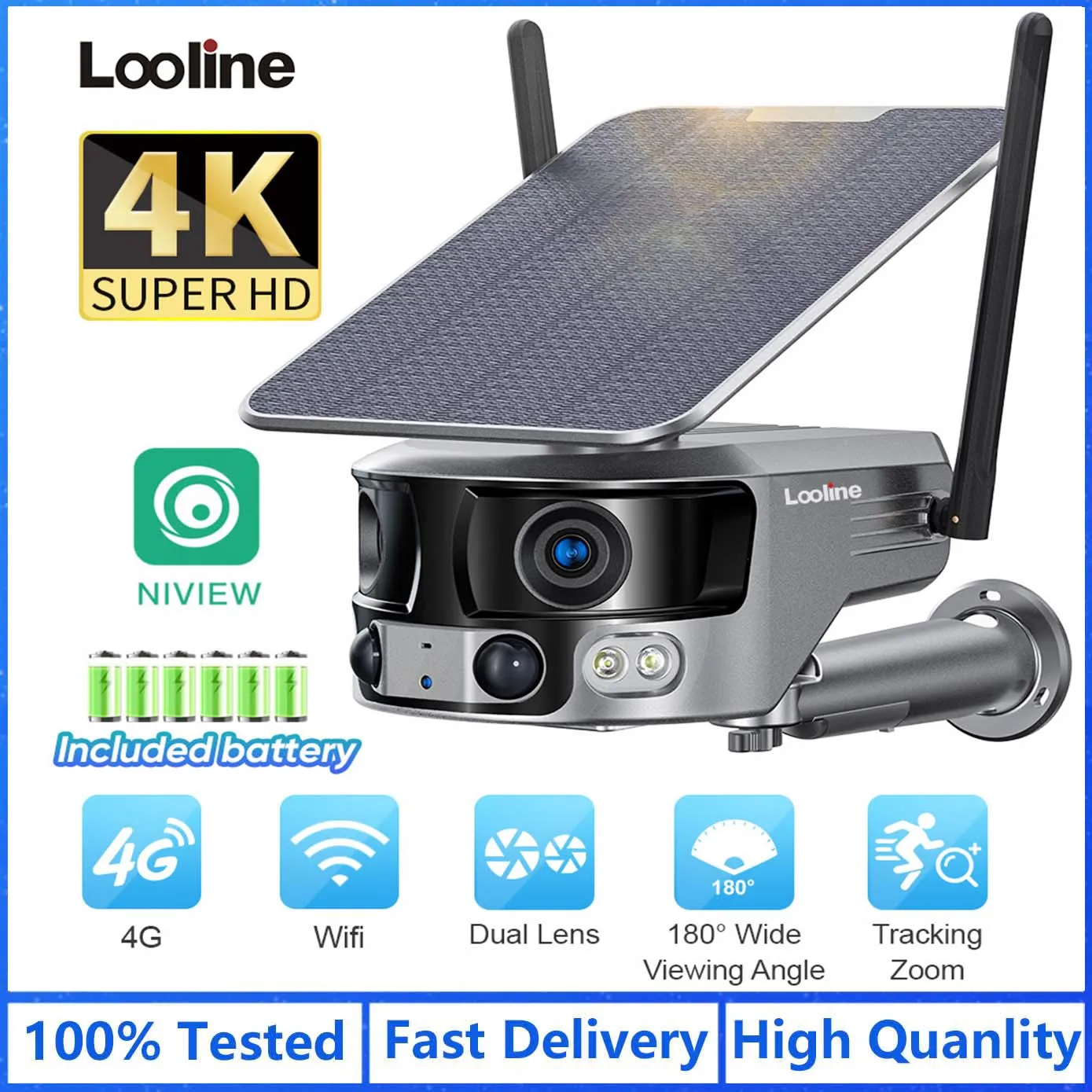 4K Wifi 4G Sim Card Solar Panoramic IP Camera Outdoor 180° Ultra Wide ...